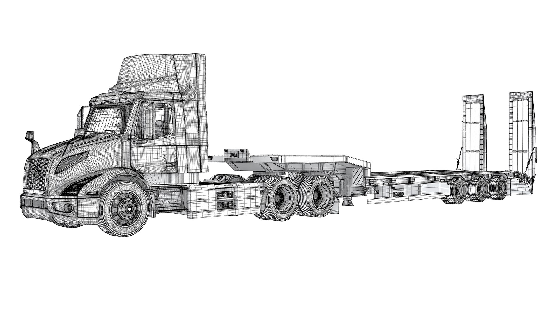 Semi-Truck With Platform Trailer 3D Model - TurboSquid 2266847