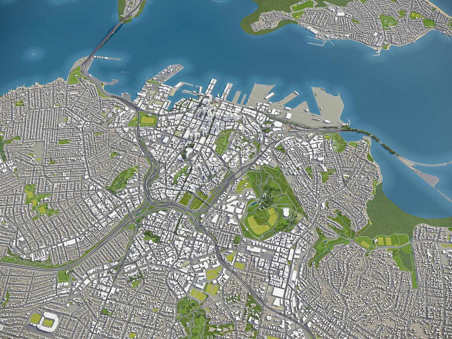 3D City Auckland Surrounding - - TurboSquid 1421962