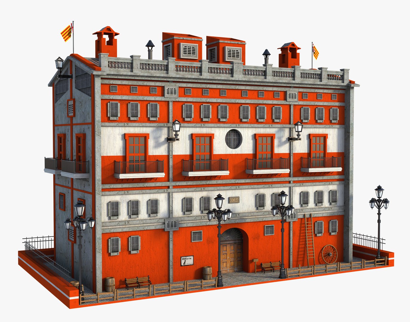 Fantasy building orange model - TurboSquid 1318029