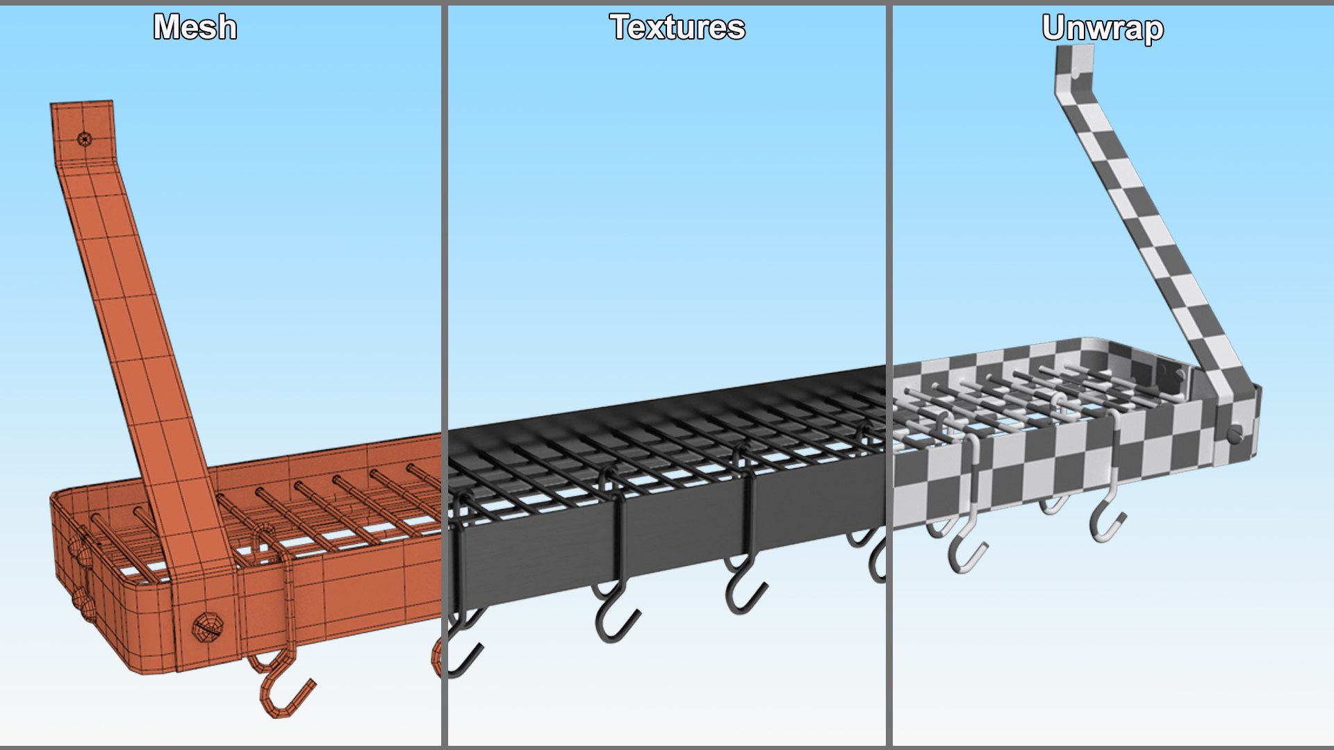 Square Grid Wall Mount Pot Rack Black 3D Model - TurboSquid 2156987