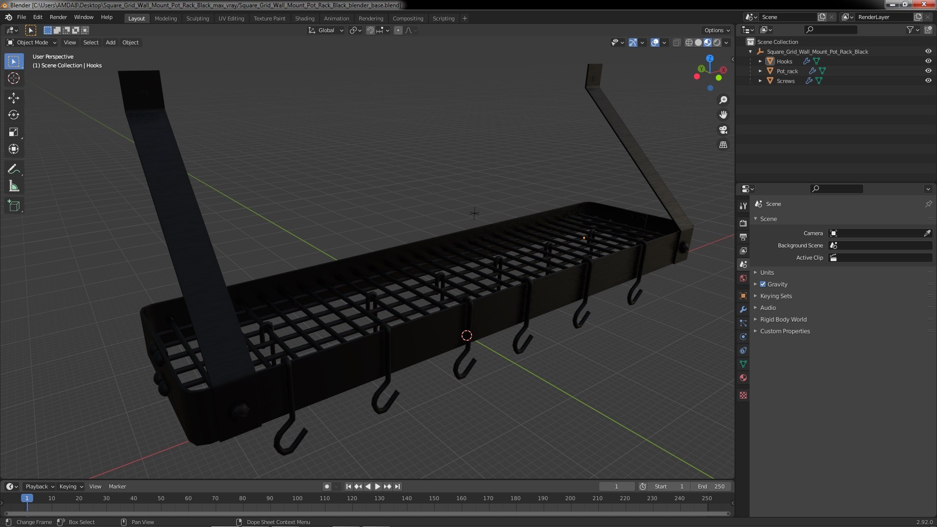 Square Grid Wall Mount Pot Rack Black 3D Model - TurboSquid 2156987