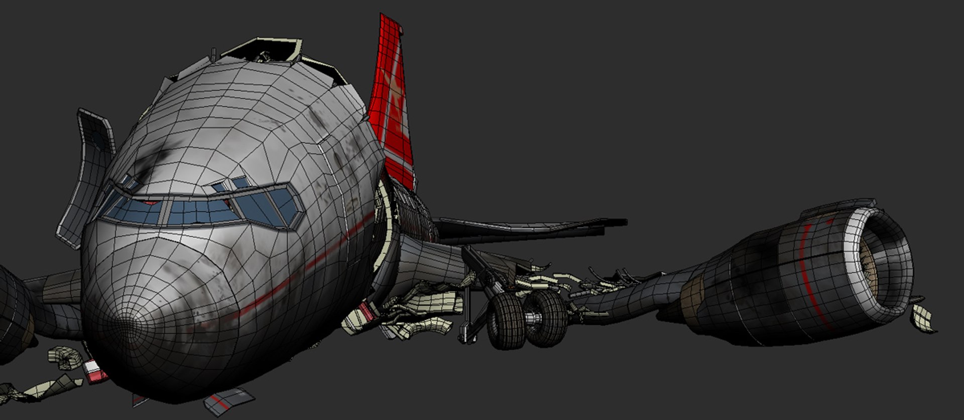 3d Crashed Airplane Model