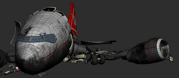 3d crashed airplane model