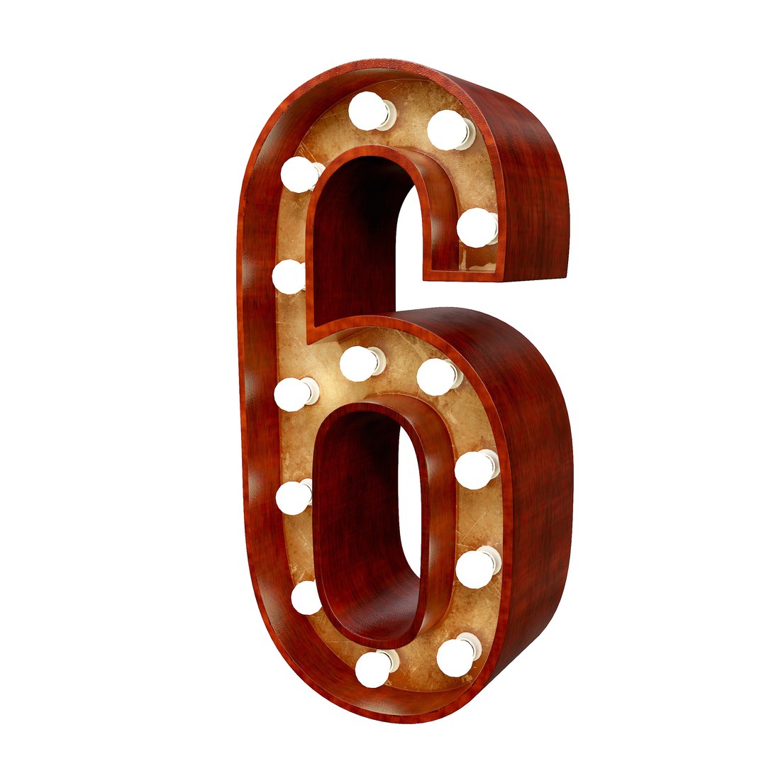 Marquee Number Six Light Bulb Wooden Glow Sign 3dmodel Model ...
