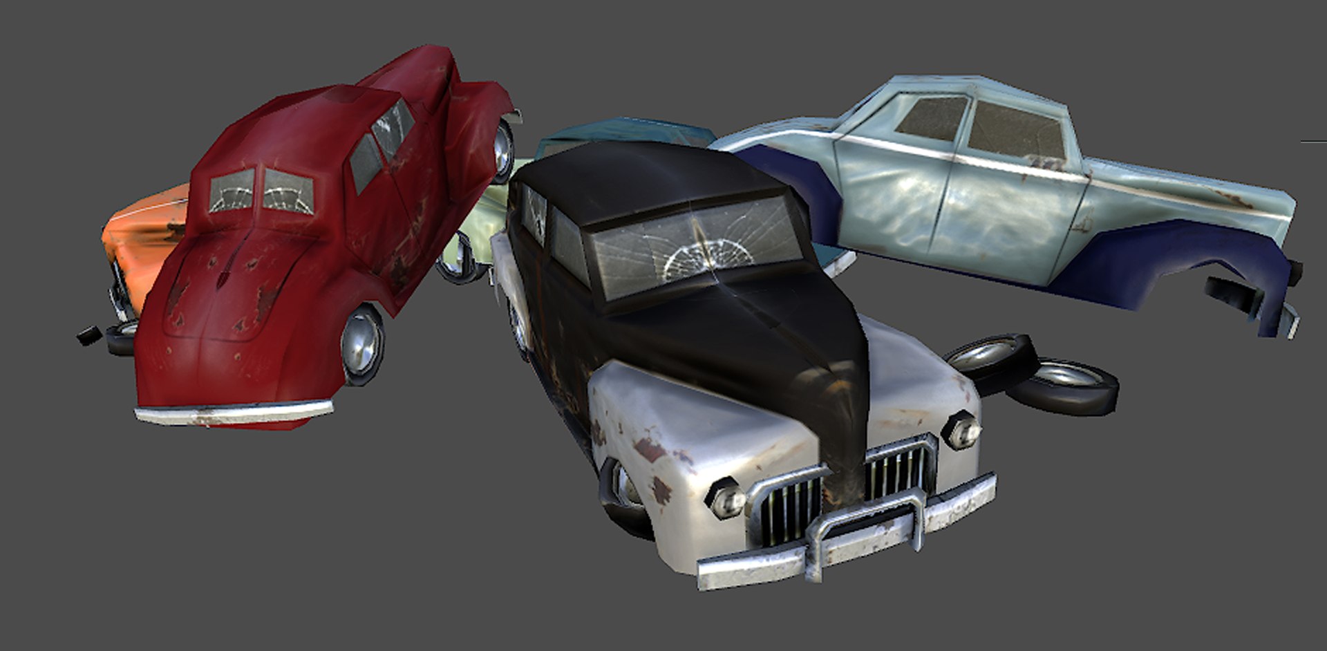 3d Crashed Old Cars Model