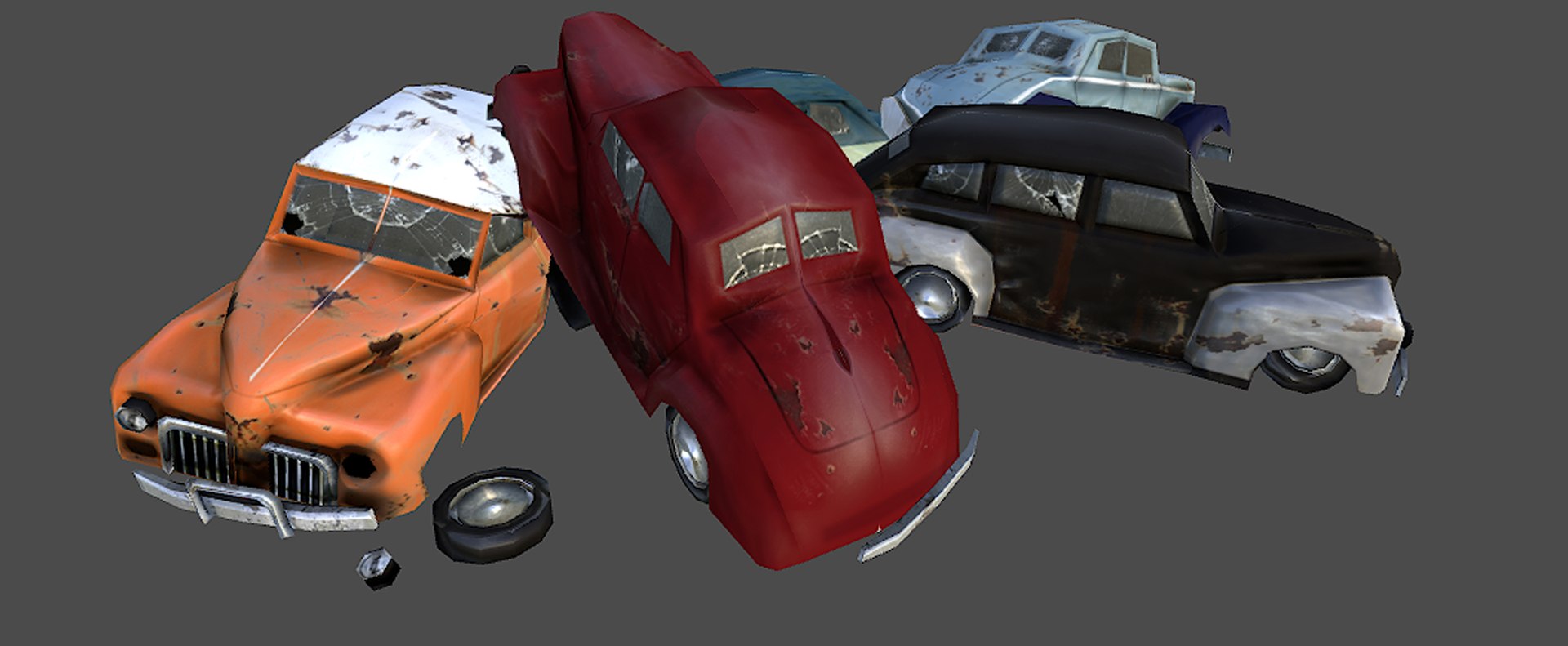 3d Crashed Old Cars Model
