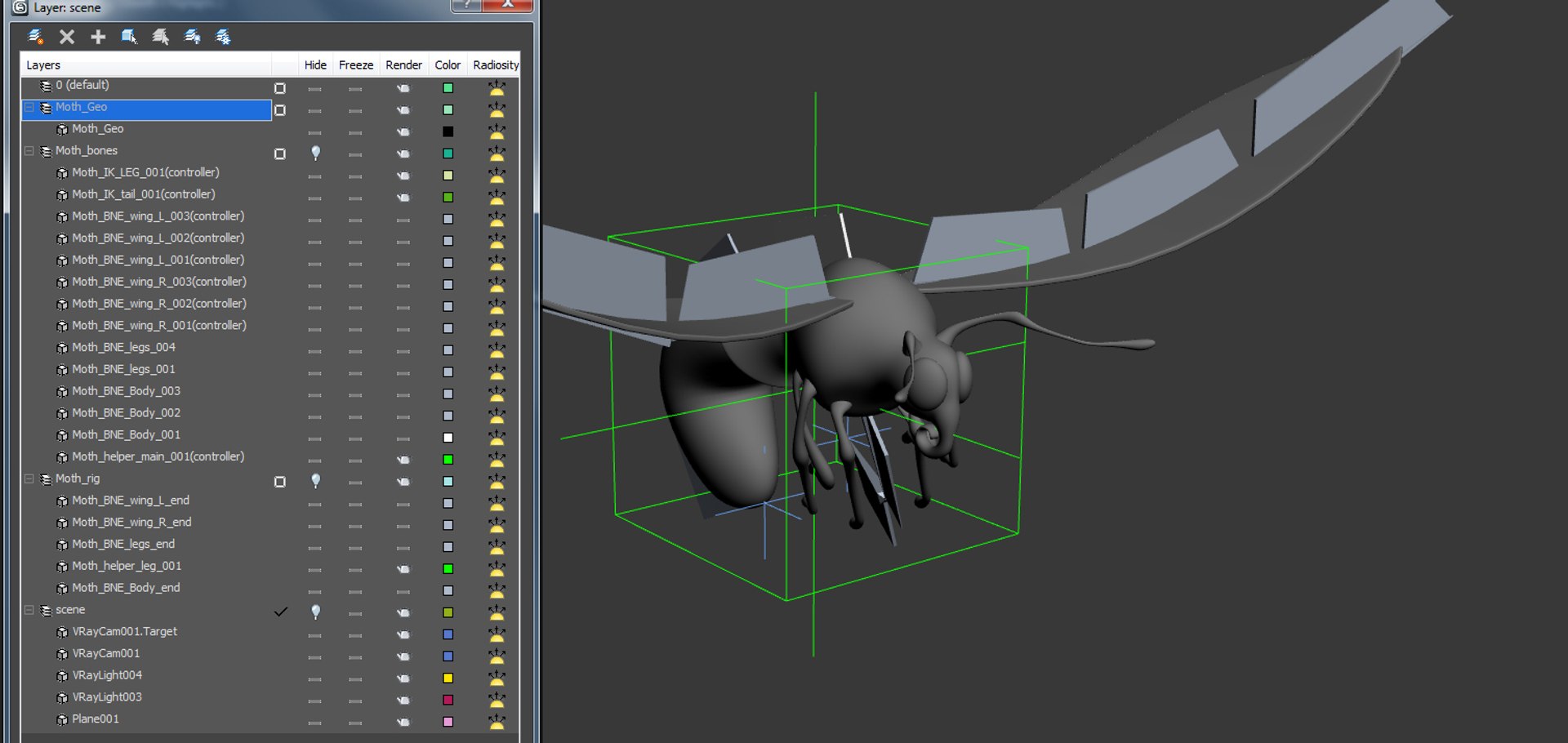moth - bone rig 3d max