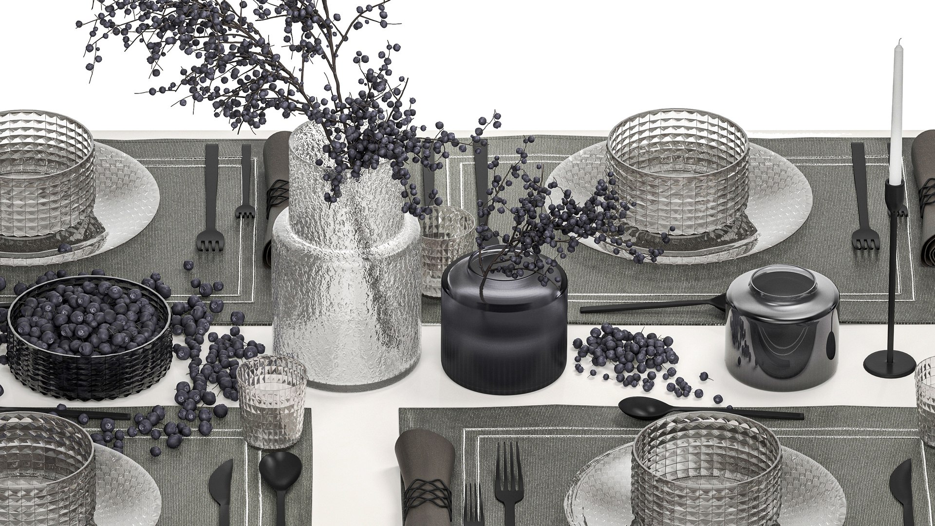 3D Table Setting With A Bouquet And Blueberries - TurboSquid 1905913