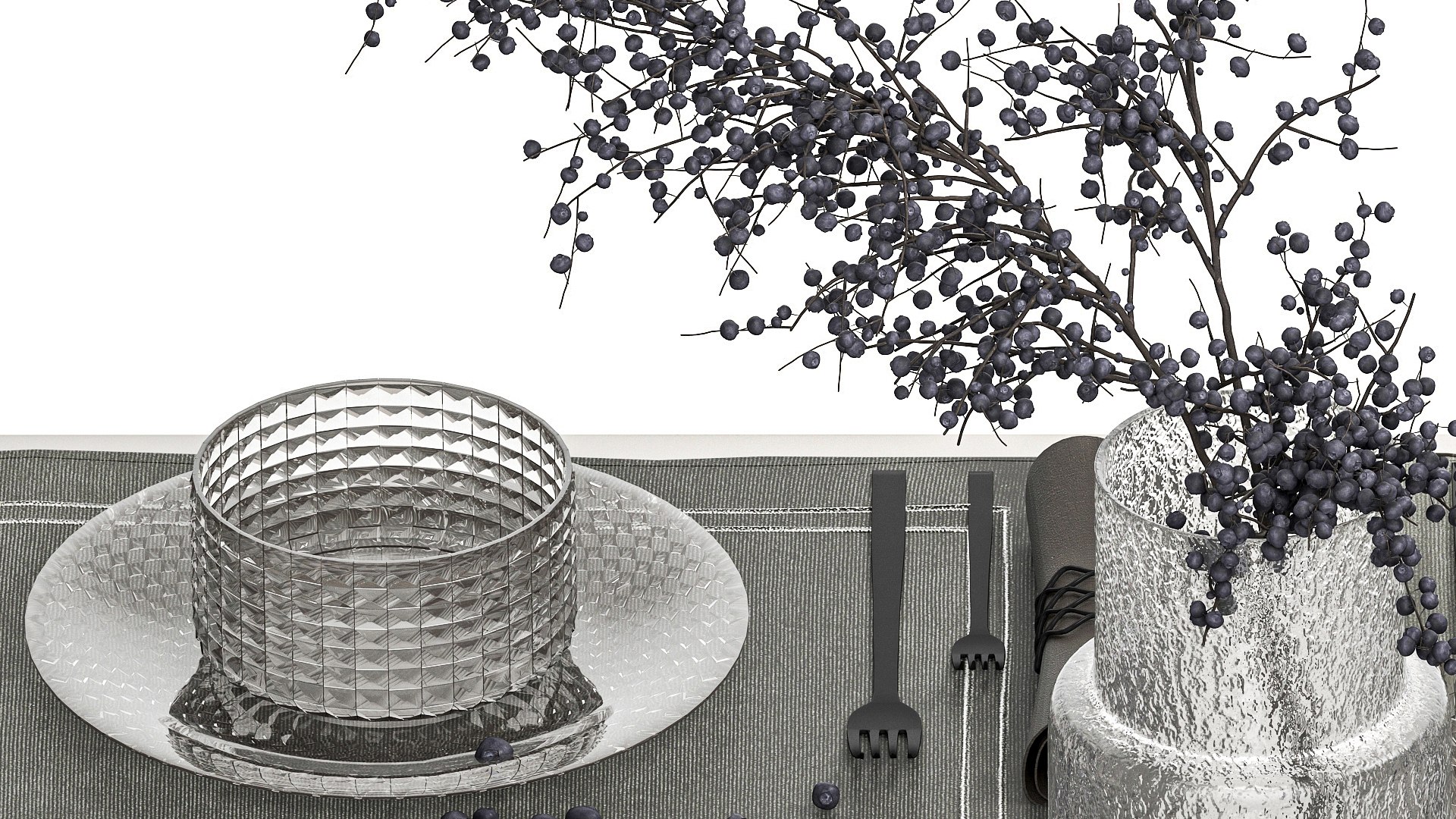 3D Table Setting With A Bouquet And Blueberries - TurboSquid 1905913