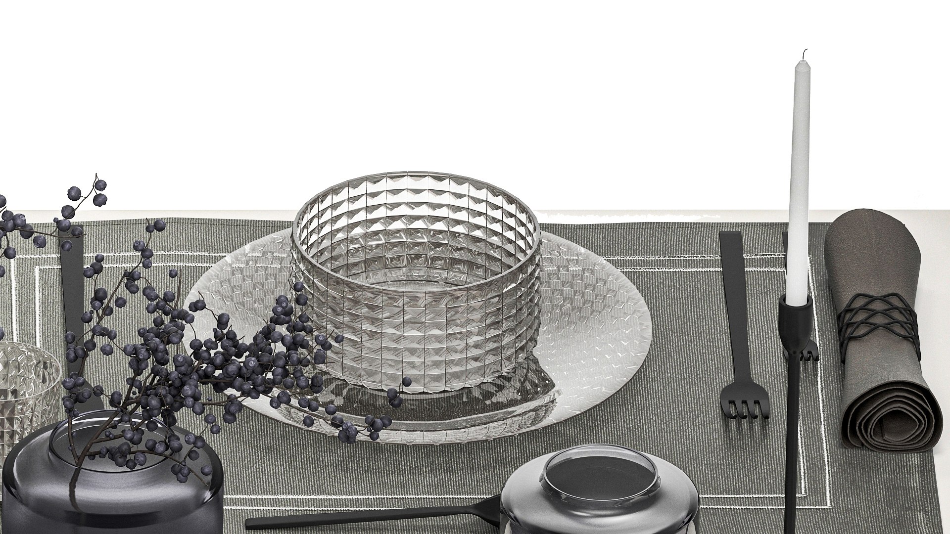 3D Table Setting With A Bouquet And Blueberries - TurboSquid 1905913
