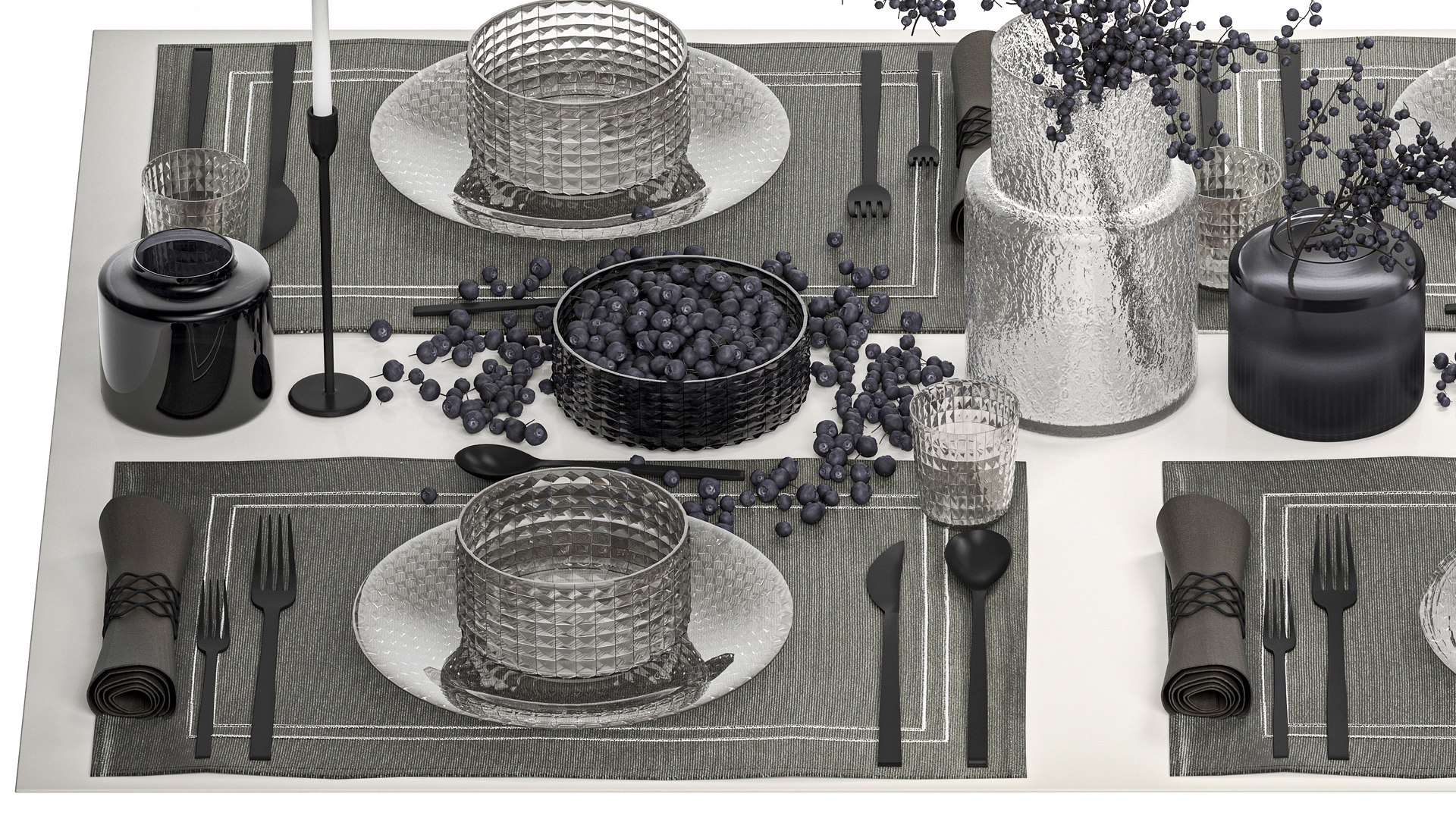 3D Table Setting With A Bouquet And Blueberries - TurboSquid 1905913