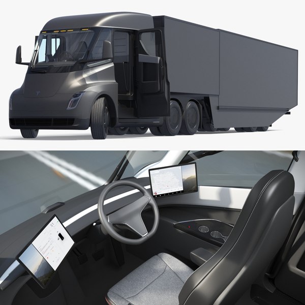 3D модель Тяжелый полуприцеп Tesla с установленным грузовым прицепом ...