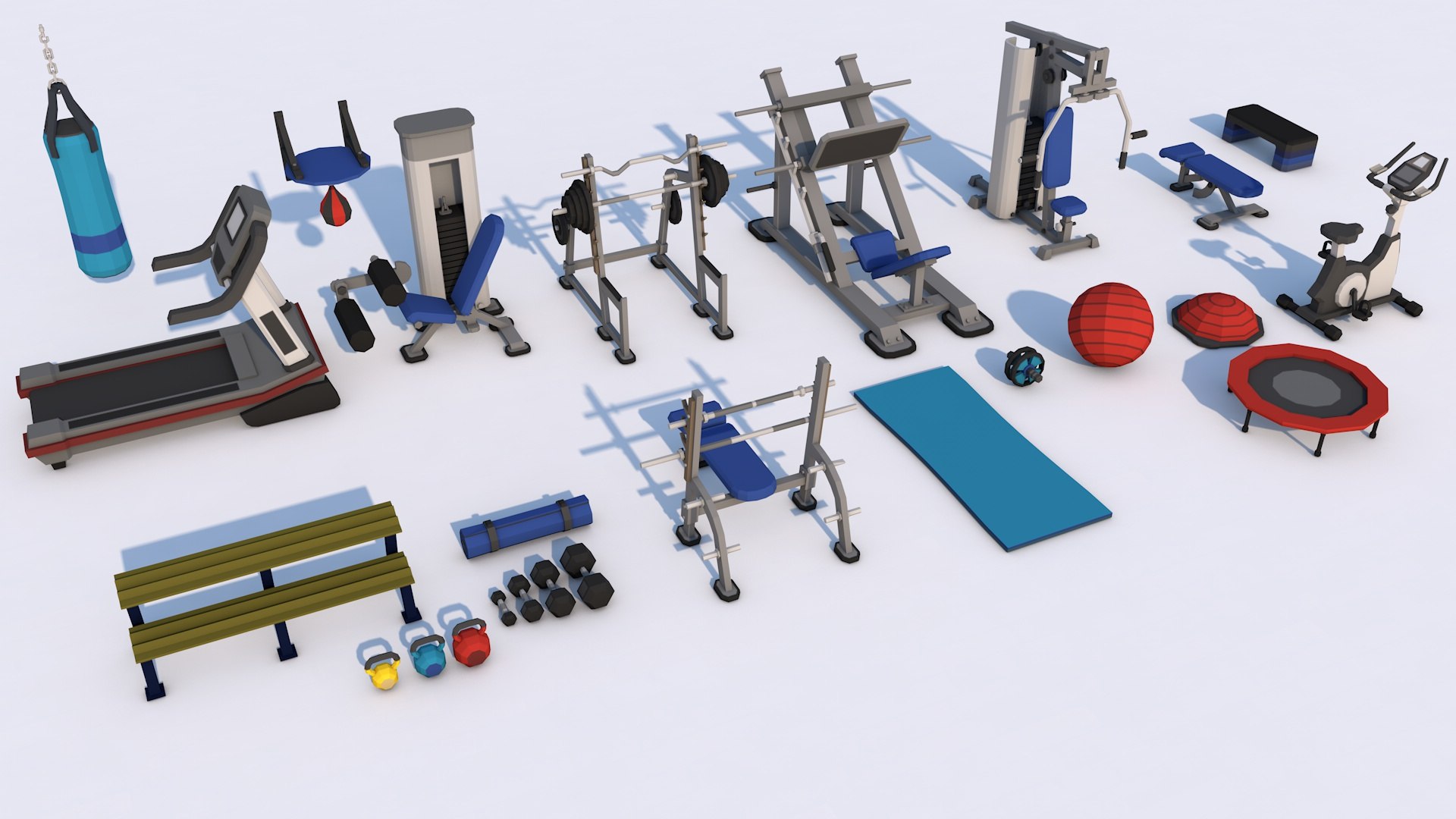 Poly Gym Equipments Pack Collection 3D Model - TurboSquid 2201693