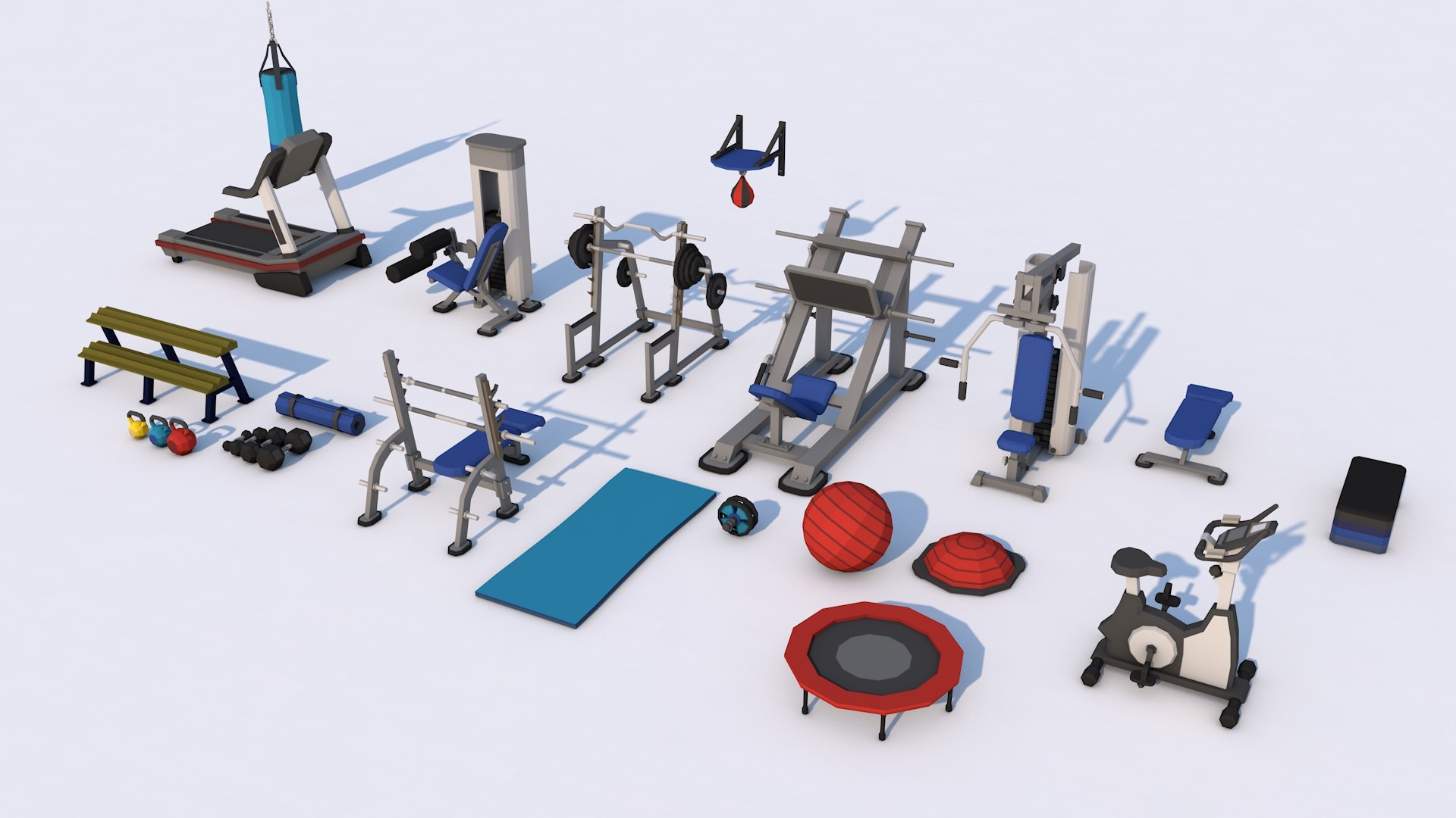 Poly Gym Equipments Pack Collection 3D Model - TurboSquid 2201693
