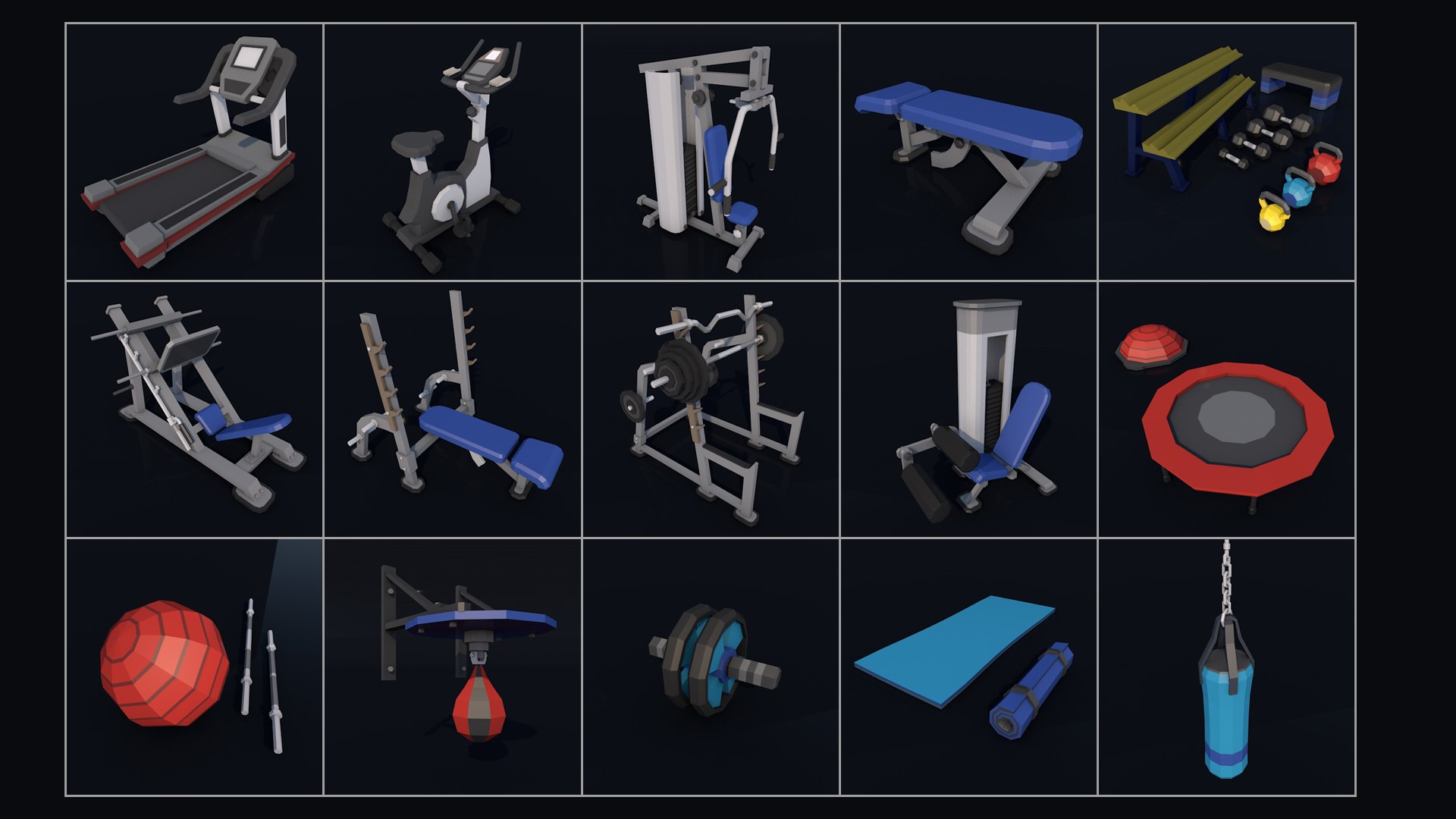 Poly Gym Equipments Pack Collection 3D Model - TurboSquid 2201693