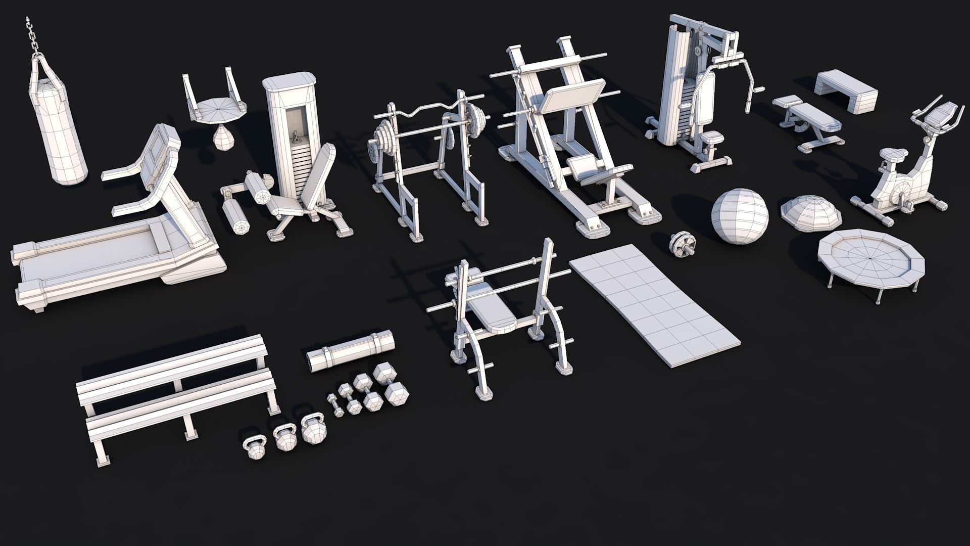 Poly Gym Equipments Pack Collection 3D Model - TurboSquid 2201693