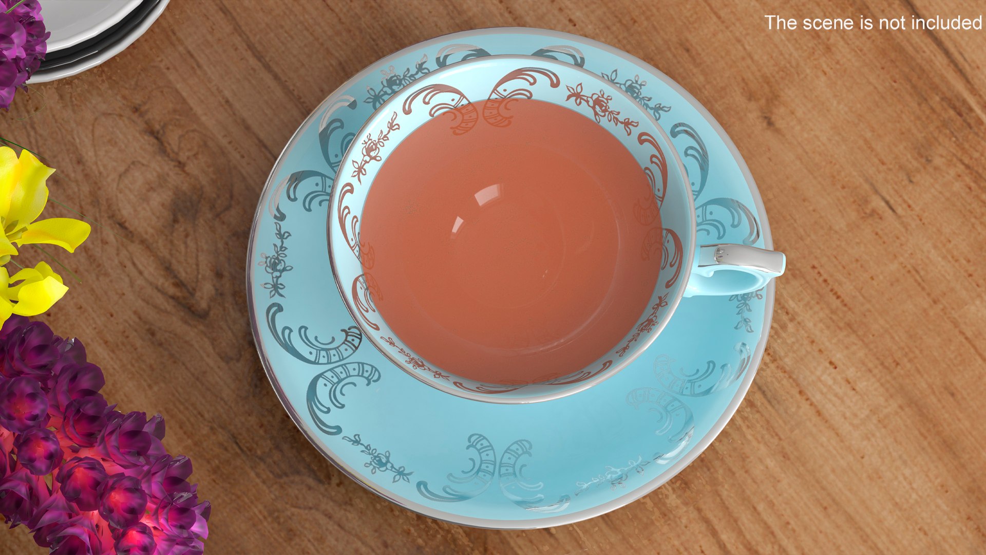 3D Model Cup Of Tea In Vintage Blue Teacup - TurboSquid 2107182