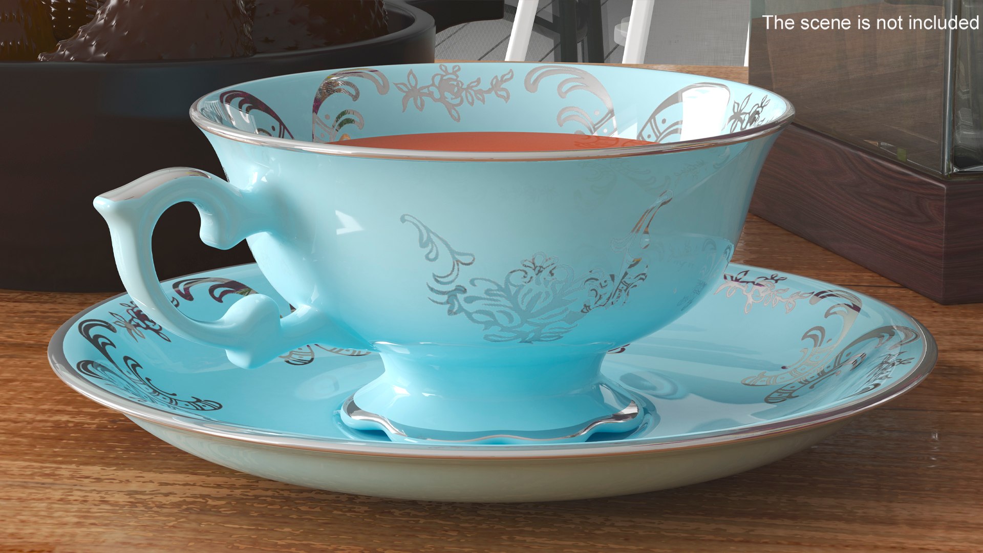 3D Model Cup Of Tea In Vintage Blue Teacup - TurboSquid 2107182