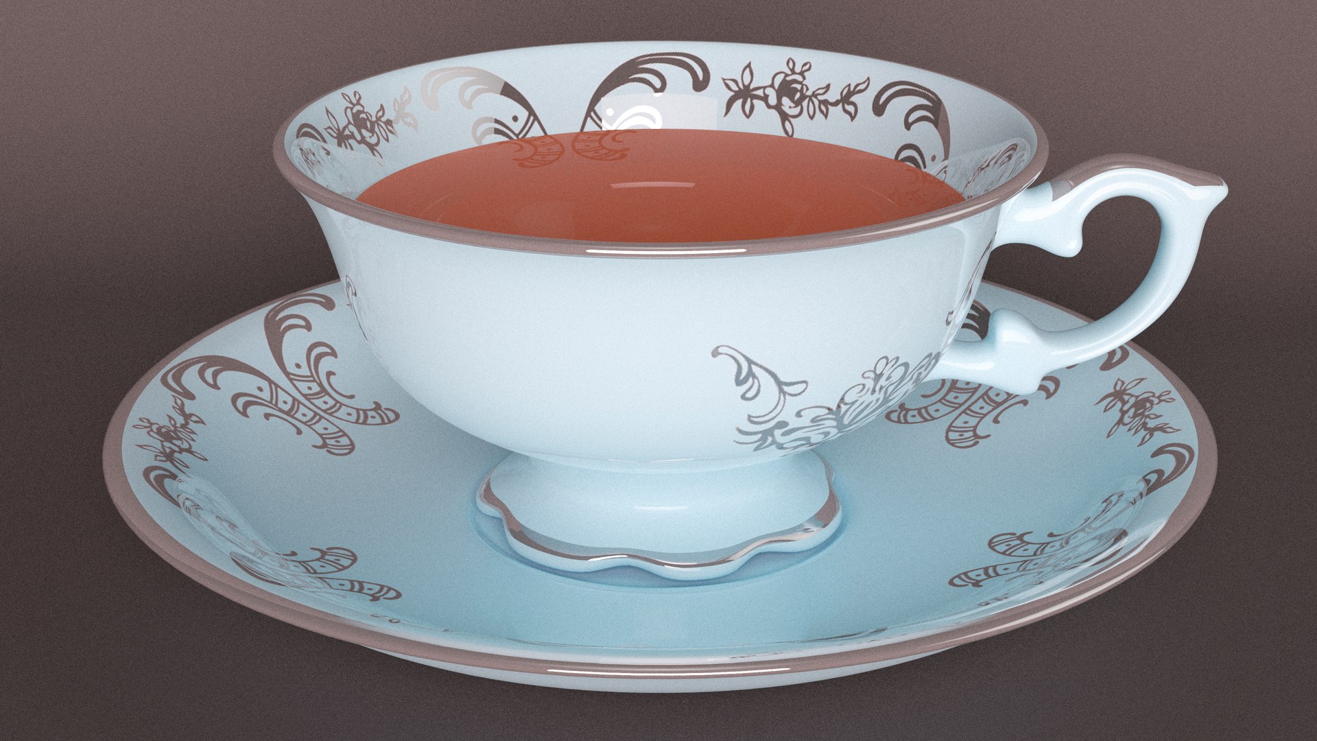 3D Model Cup Of Tea In Vintage Blue Teacup - TurboSquid 2107182