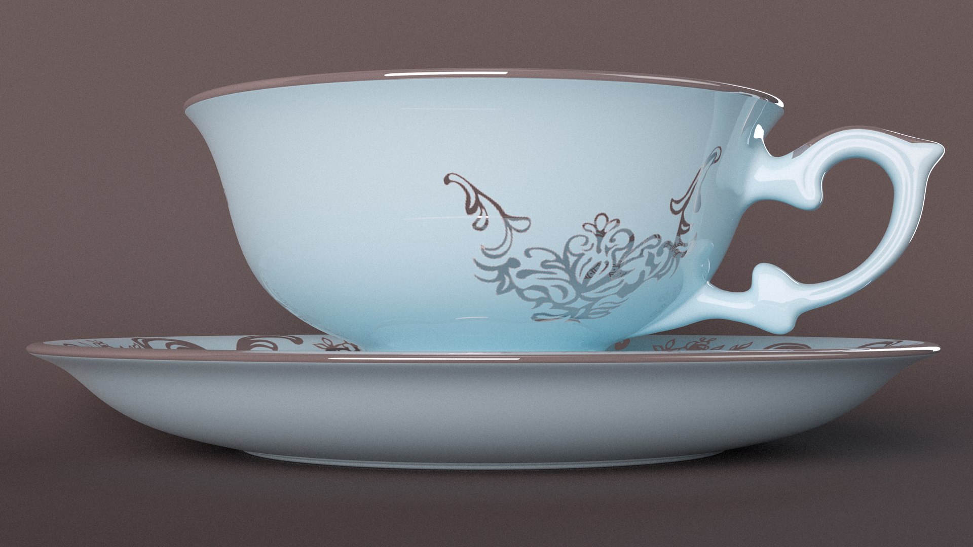 3D Model Cup Of Tea In Vintage Blue Teacup - TurboSquid 2107182