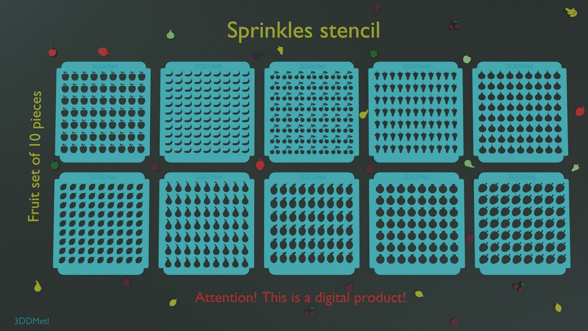 3D Sprinkle Stencil Fruits Design Set Of 10 Pieces - TurboSquid 2337800