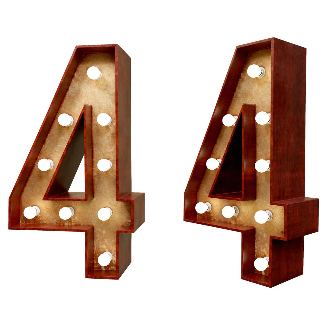 Marquee Number Four Light Bulb Wooden Glow Sign 3dmodel 3D Model ...