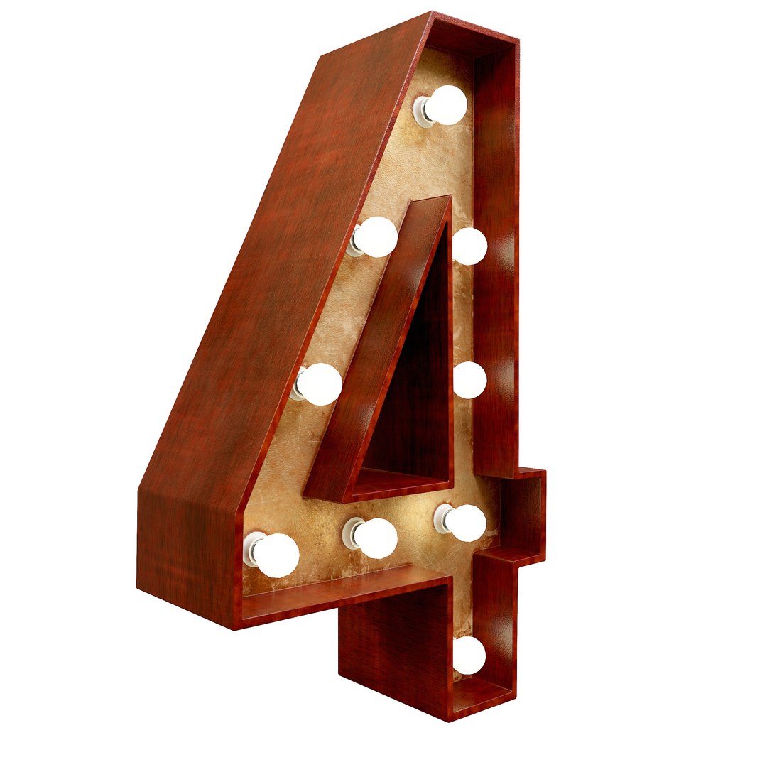 Marquee Number Four Light Bulb Wooden Glow Sign 3dmodel 3D Model ...