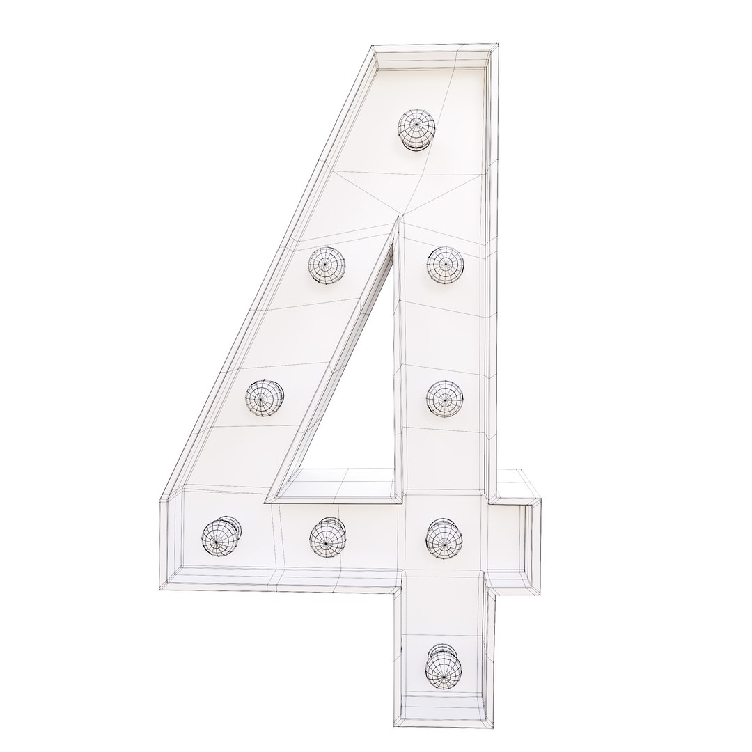 Marquee Number Four Light Bulb Wooden Glow Sign 3dmodel 3D Model ...