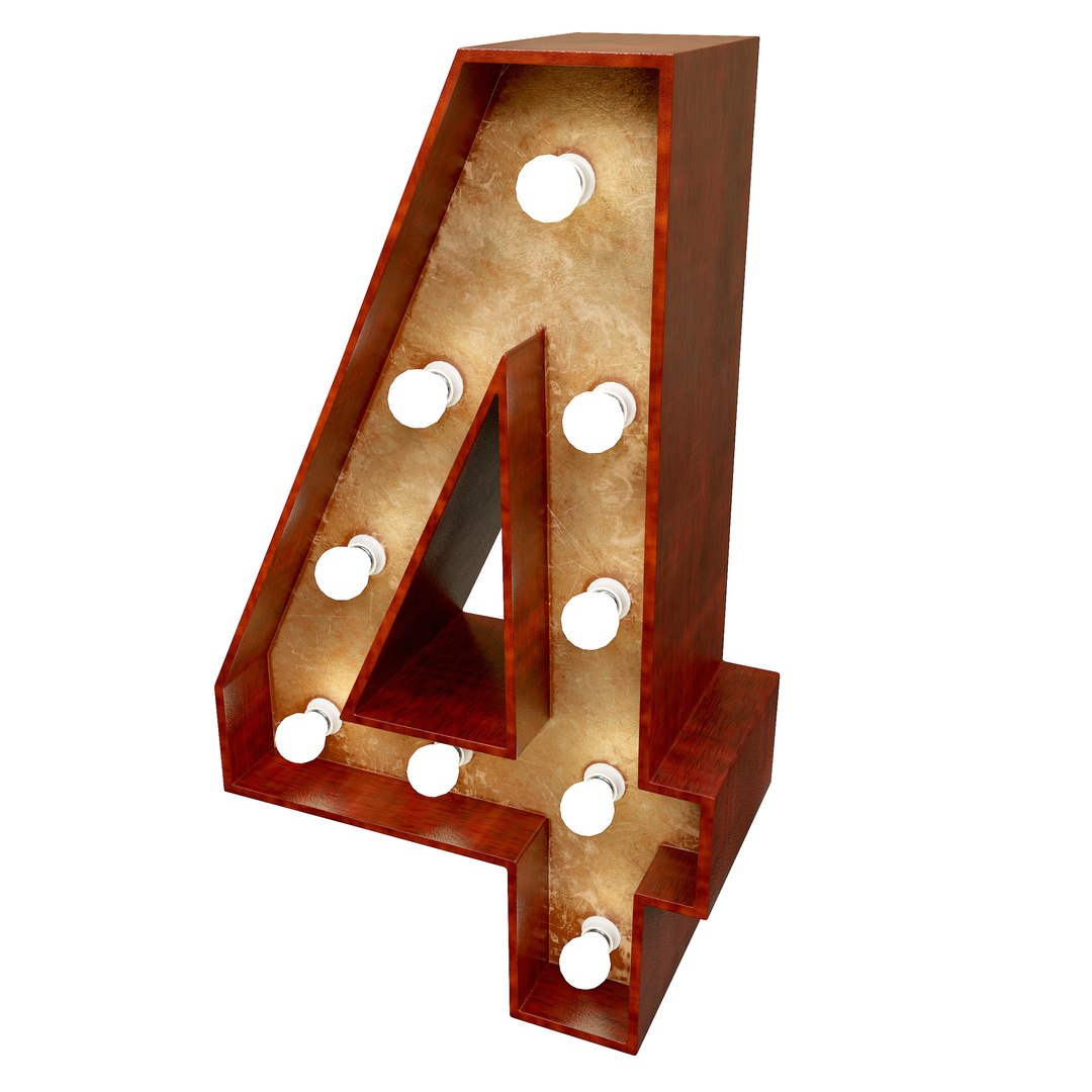 Marquee Number Four Light Bulb Wooden Glow Sign 3dmodel 3D Model ...