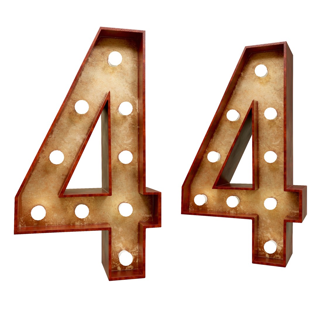 Marquee Number Four Light Bulb Wooden Glow Sign 3dmodel 3D Model ...