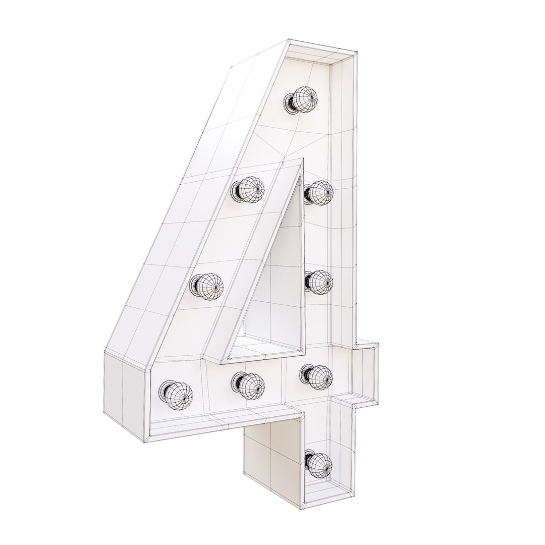 Marquee Number Four Light Bulb Wooden Glow Sign 3dmodel 3D Model ...