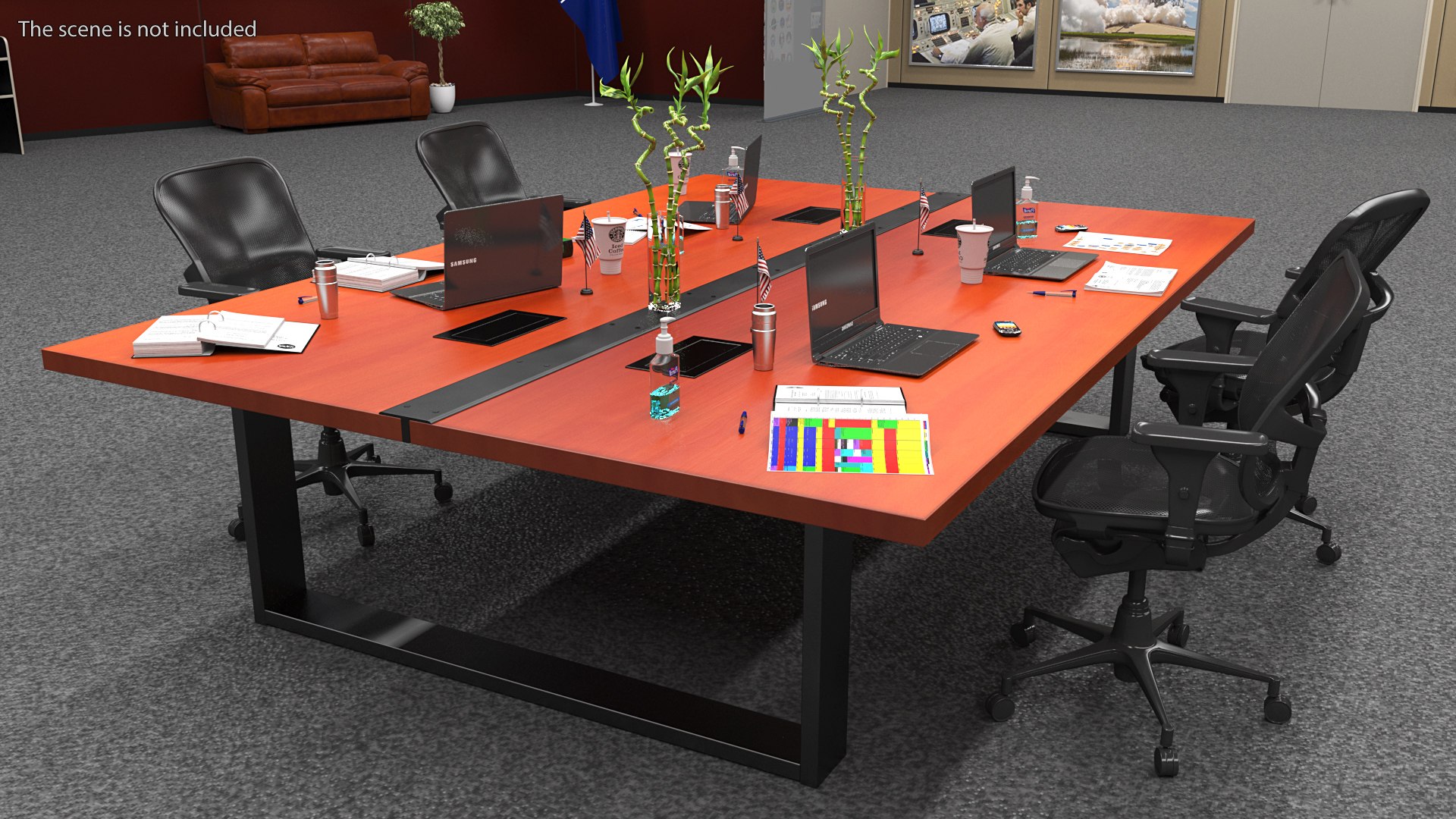 Modular Conference Table With Data Ports Mahogany Model - TurboSquid ...