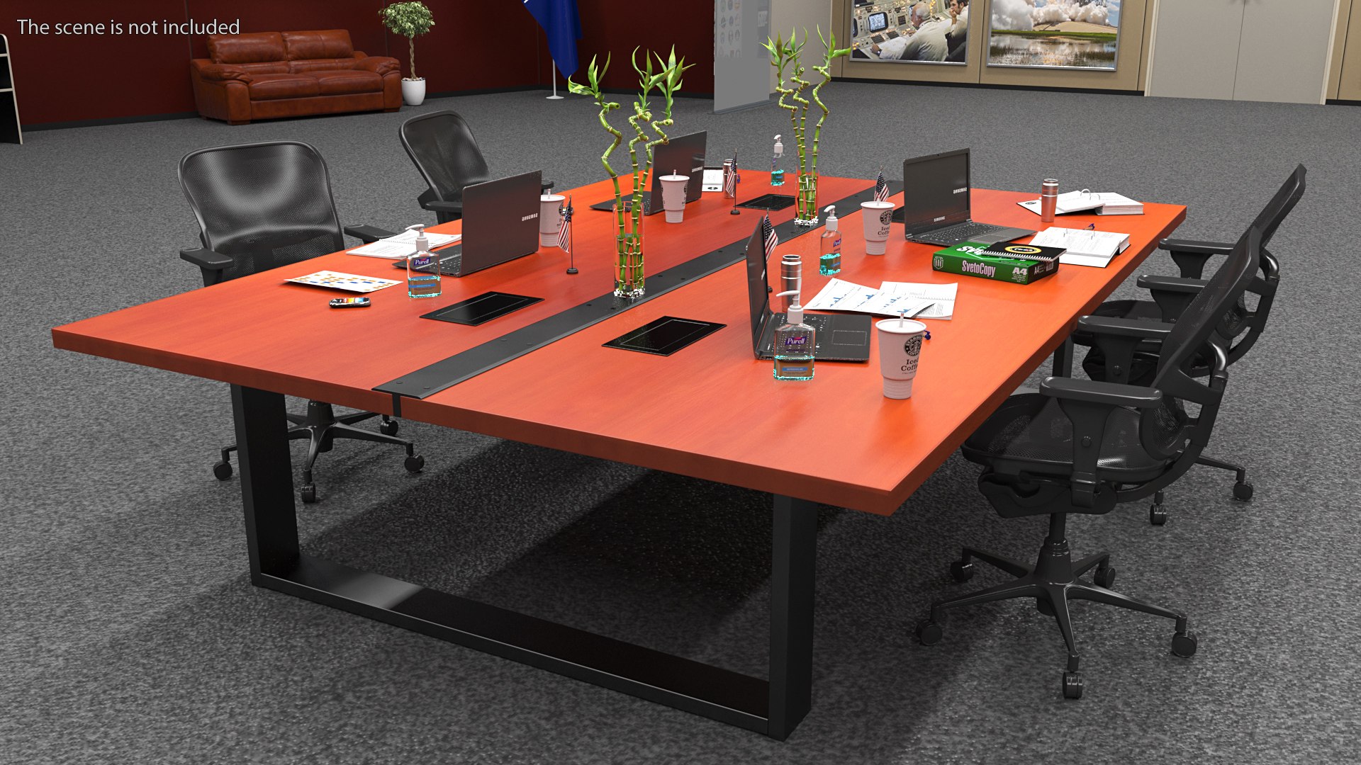 Modular Conference Table With Data Ports Mahogany Model - TurboSquid ...