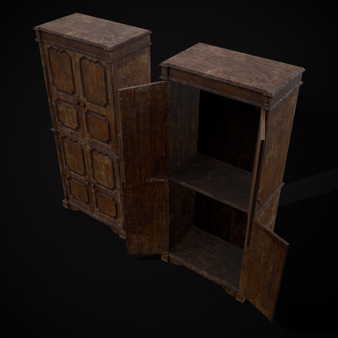 3D Old Tall Wooden Wardrobe - TurboSquid 2078312