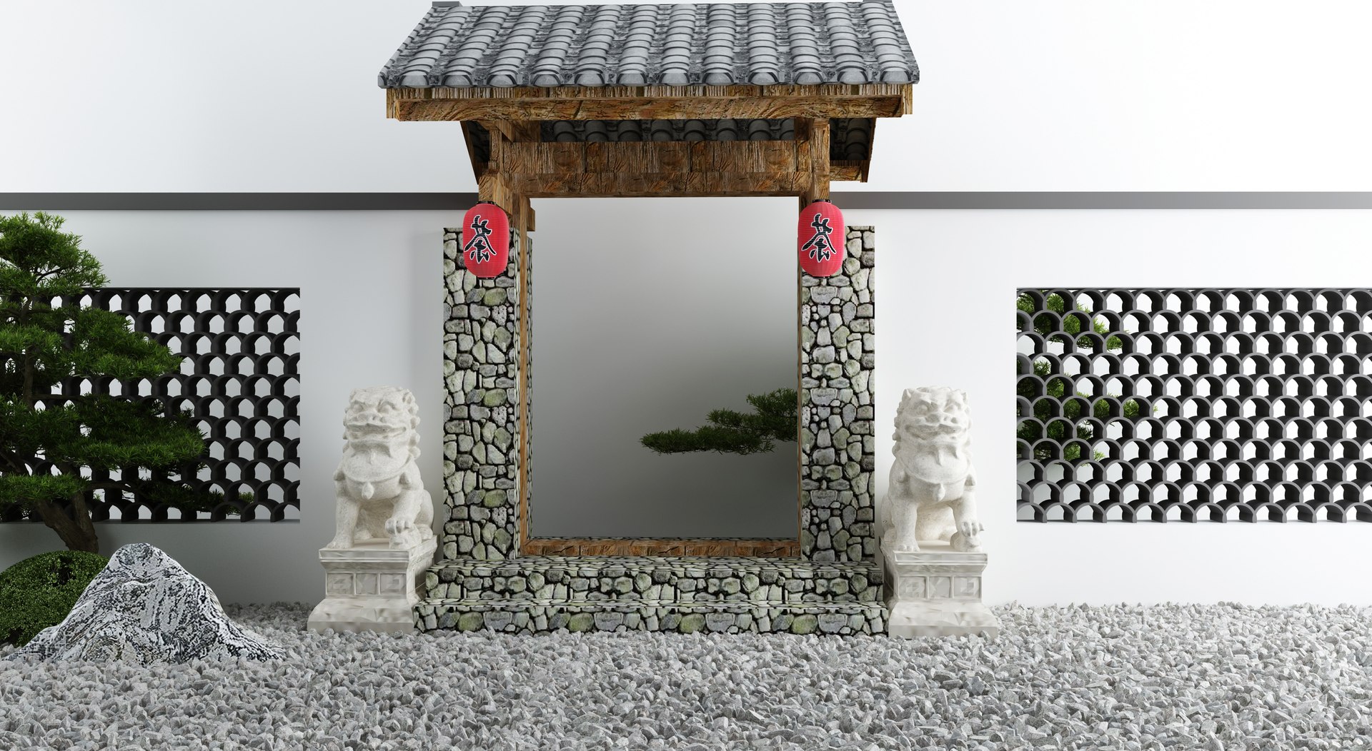 New Chinese style courtyard landscape gate garden sketch model 3D model ...