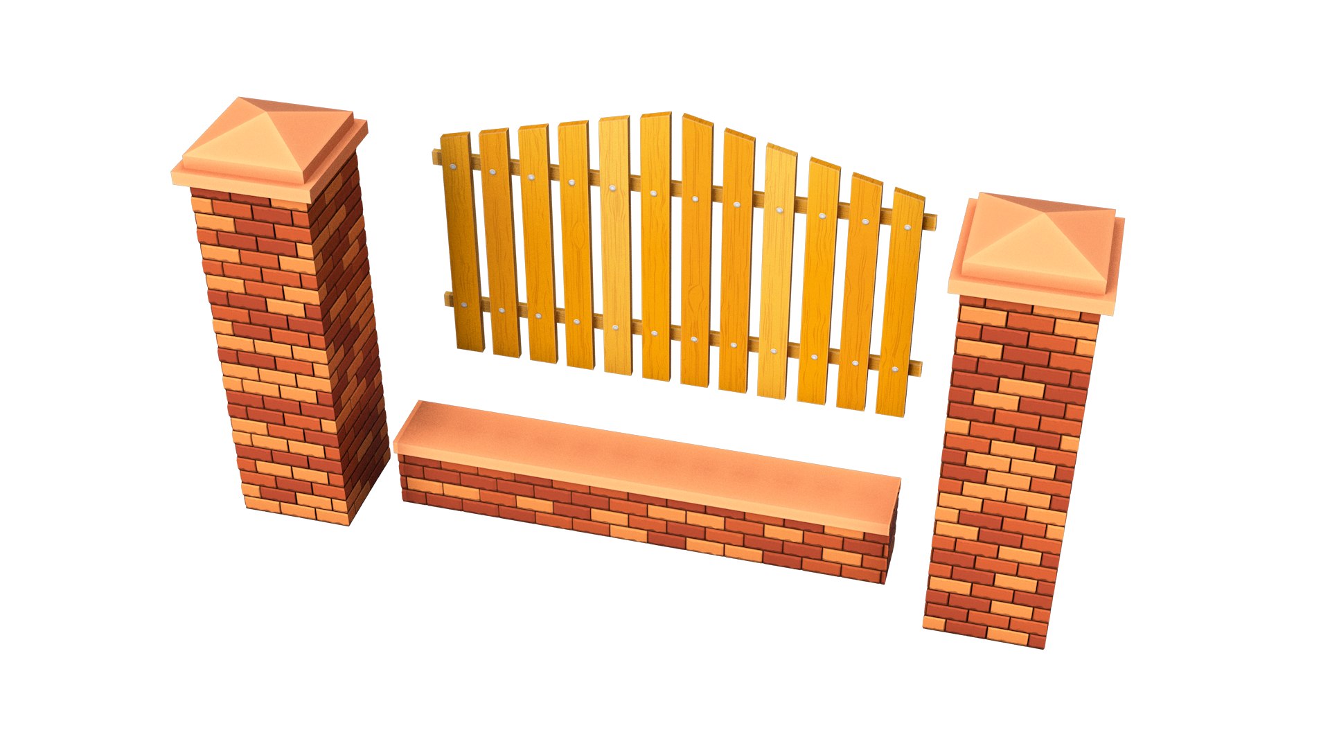 Stylised Brick Fence 3D Model - TurboSquid 1837572