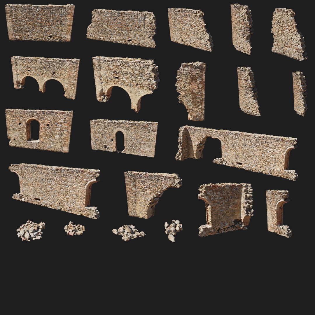 3D Model Modular Brick Stone Wall Ruin Set - TurboSquid 2001867
