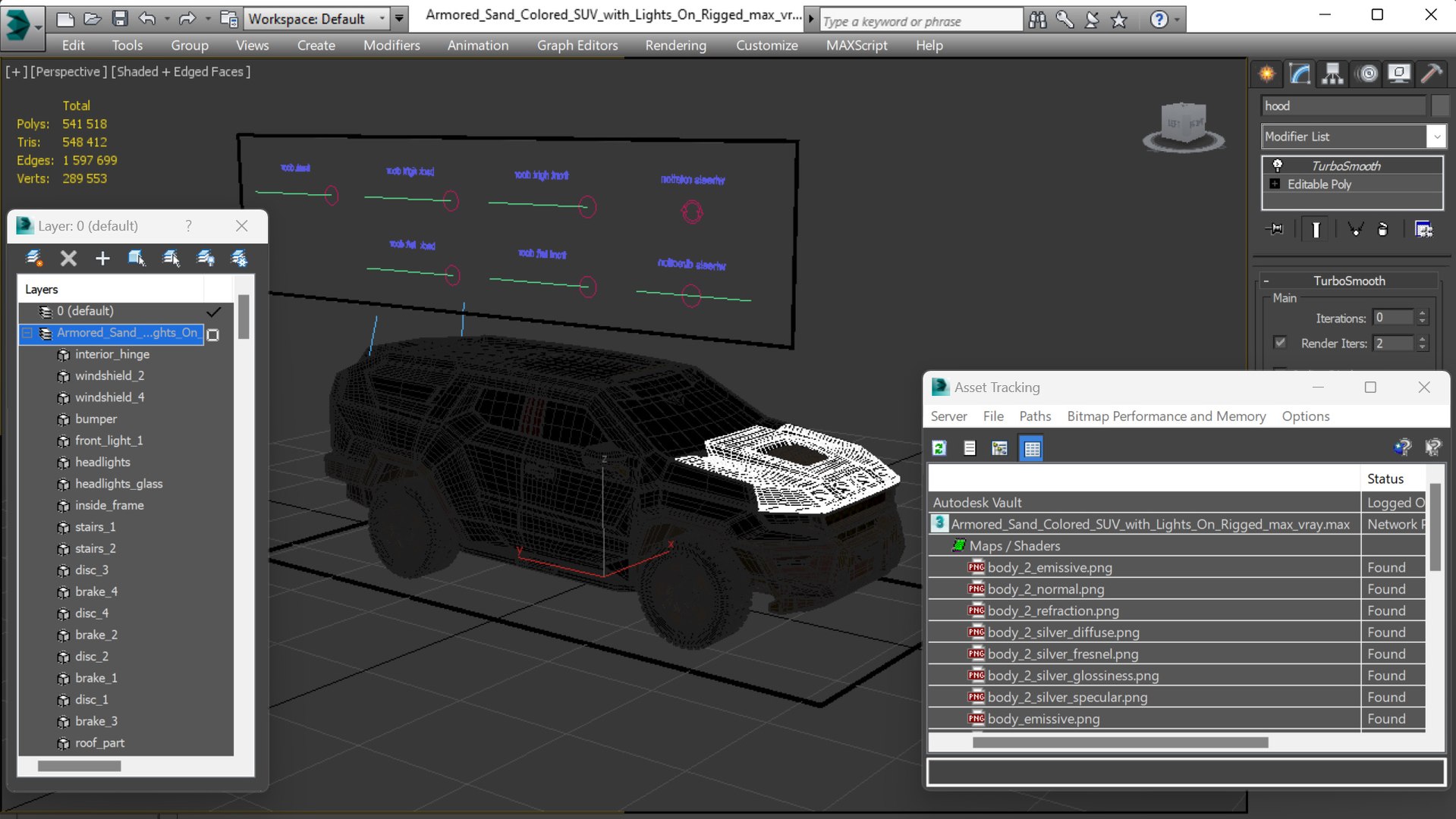 Armored Sand Colored SUV With Lights On Rigged Model - TurboSquid 2270842
