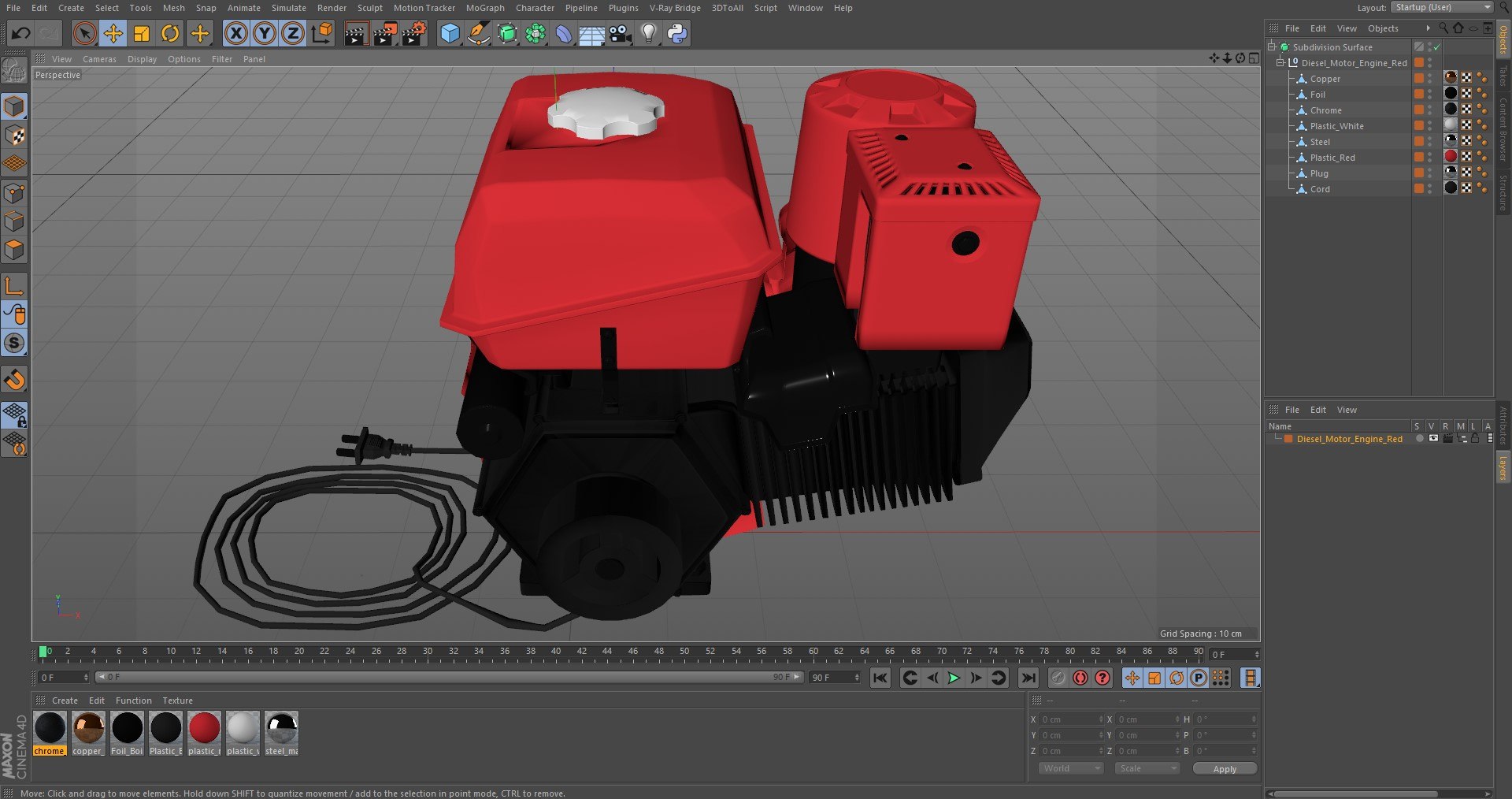 3D Diesel Motor Engine Red model - TurboSquid 2152622