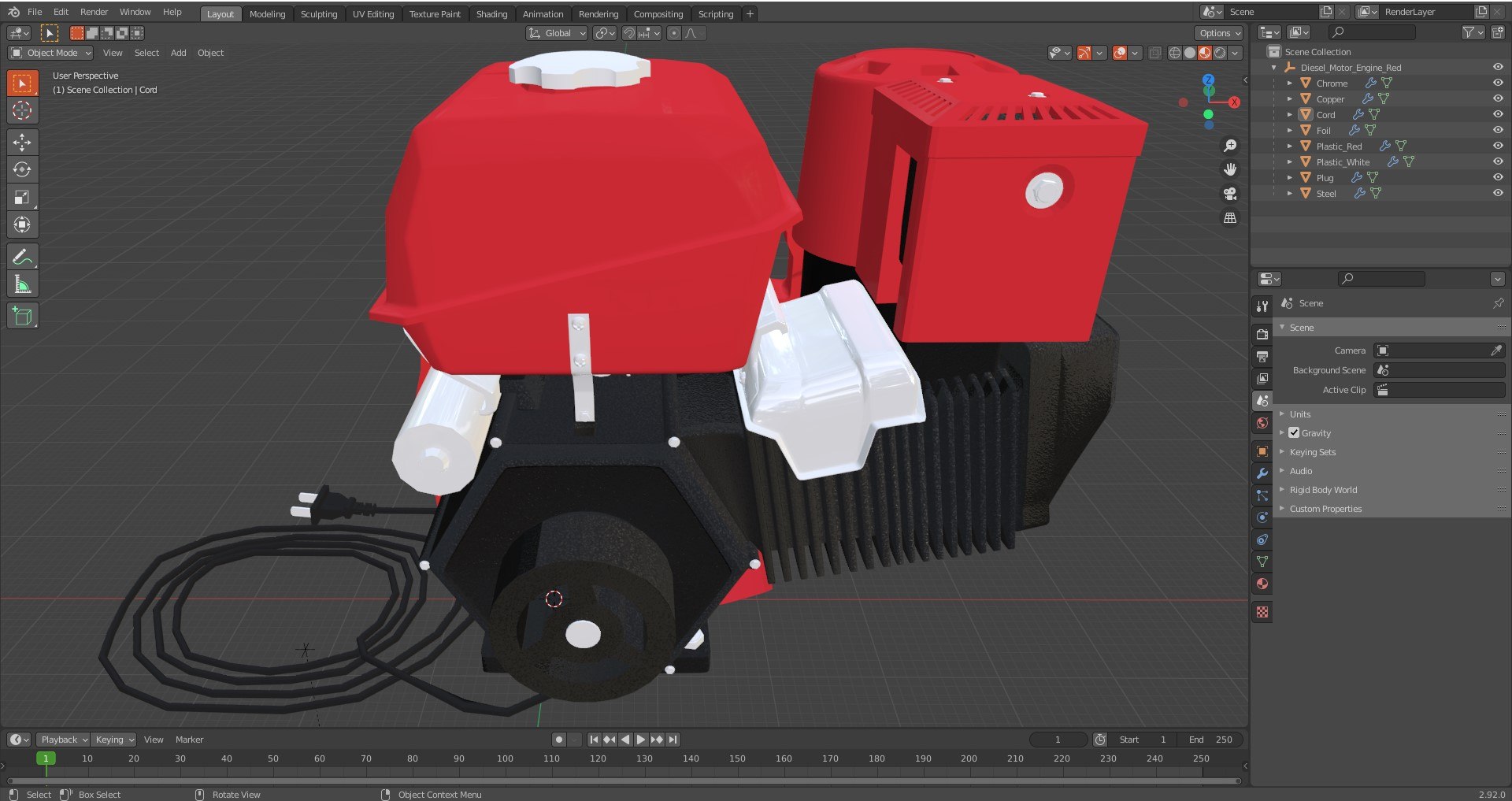 3D Diesel Motor Engine Red model - TurboSquid 2152622