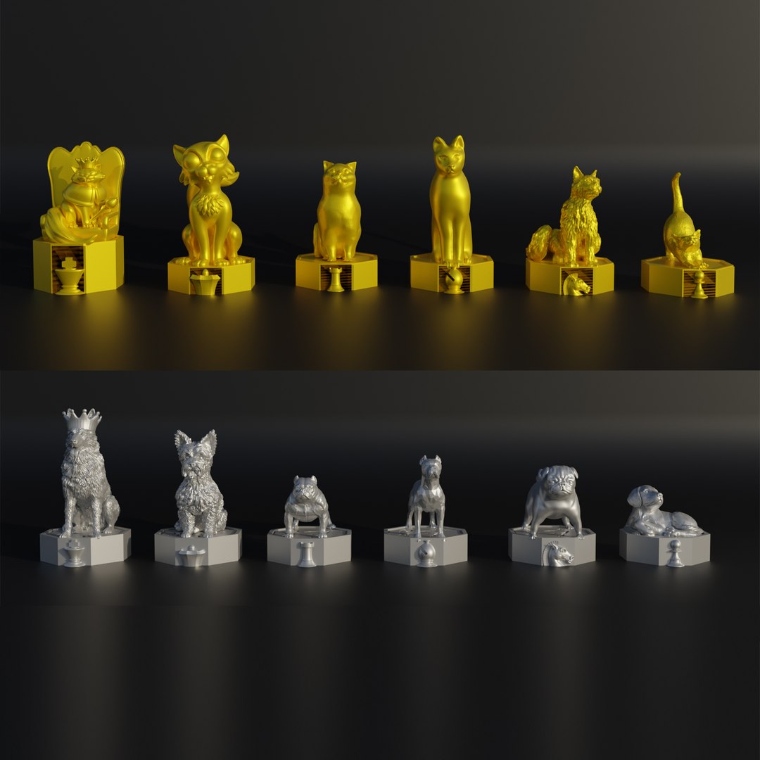 modelo 3d Animal Figure Chess Set - 12 Different Dog And Cat Character ...
