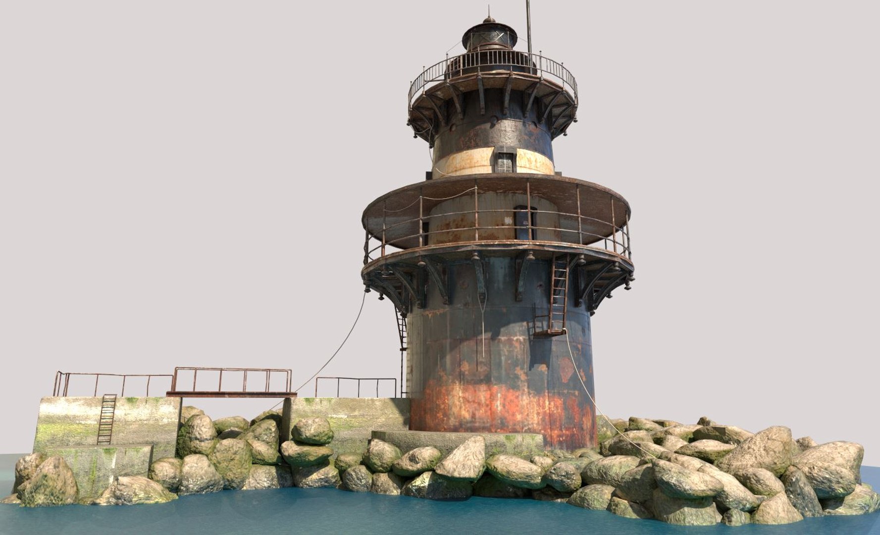 3D Model The Old Lighthouse With Rocky Surroundings - TurboSquid 2237958
