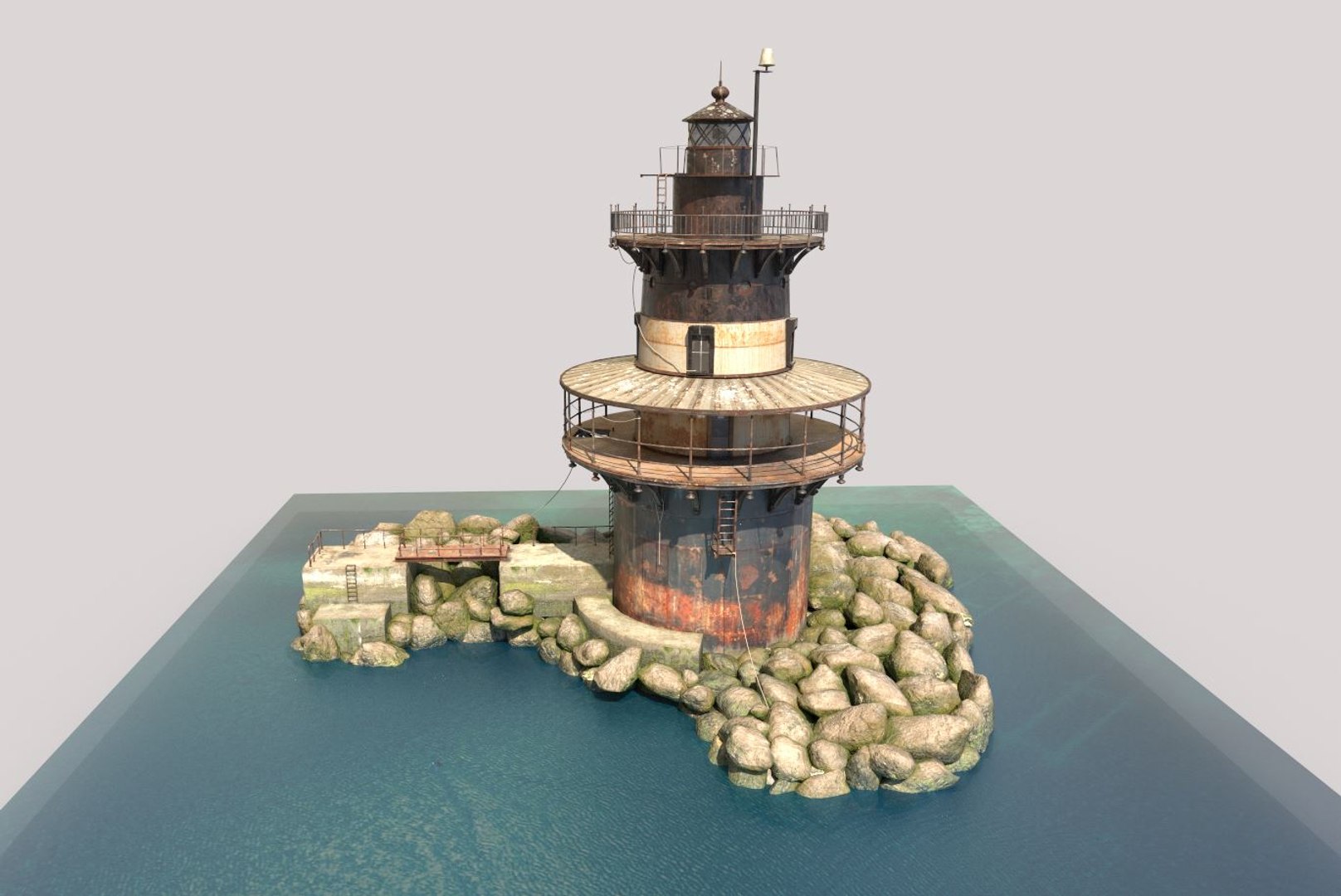 3D Model The Old Lighthouse With Rocky Surroundings - TurboSquid 2237958