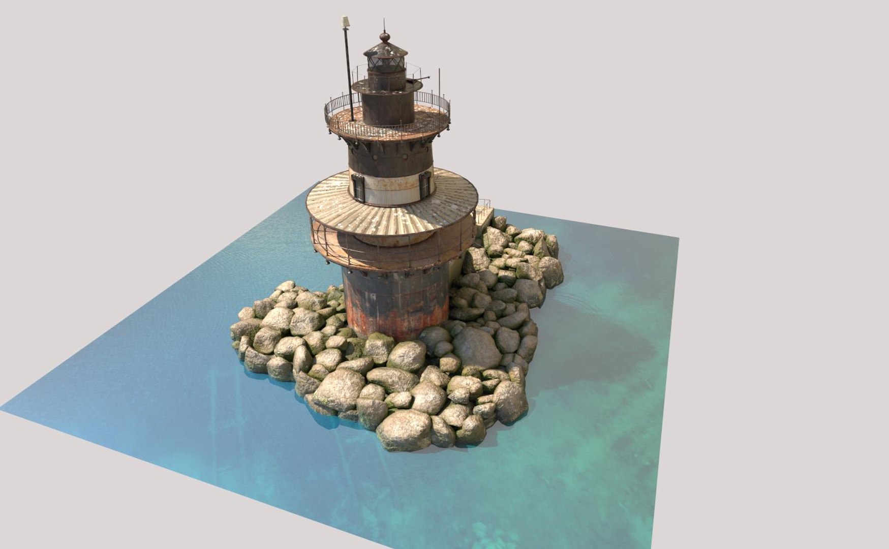3D Model The Old Lighthouse With Rocky Surroundings - TurboSquid 2237958