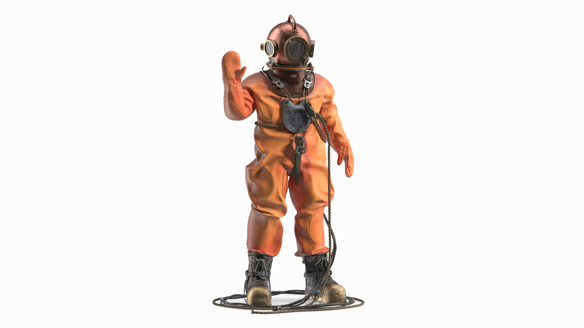 3D Traditional Hard Hat Diving Suit Old Welcoming Pose - TurboSquid 2327218