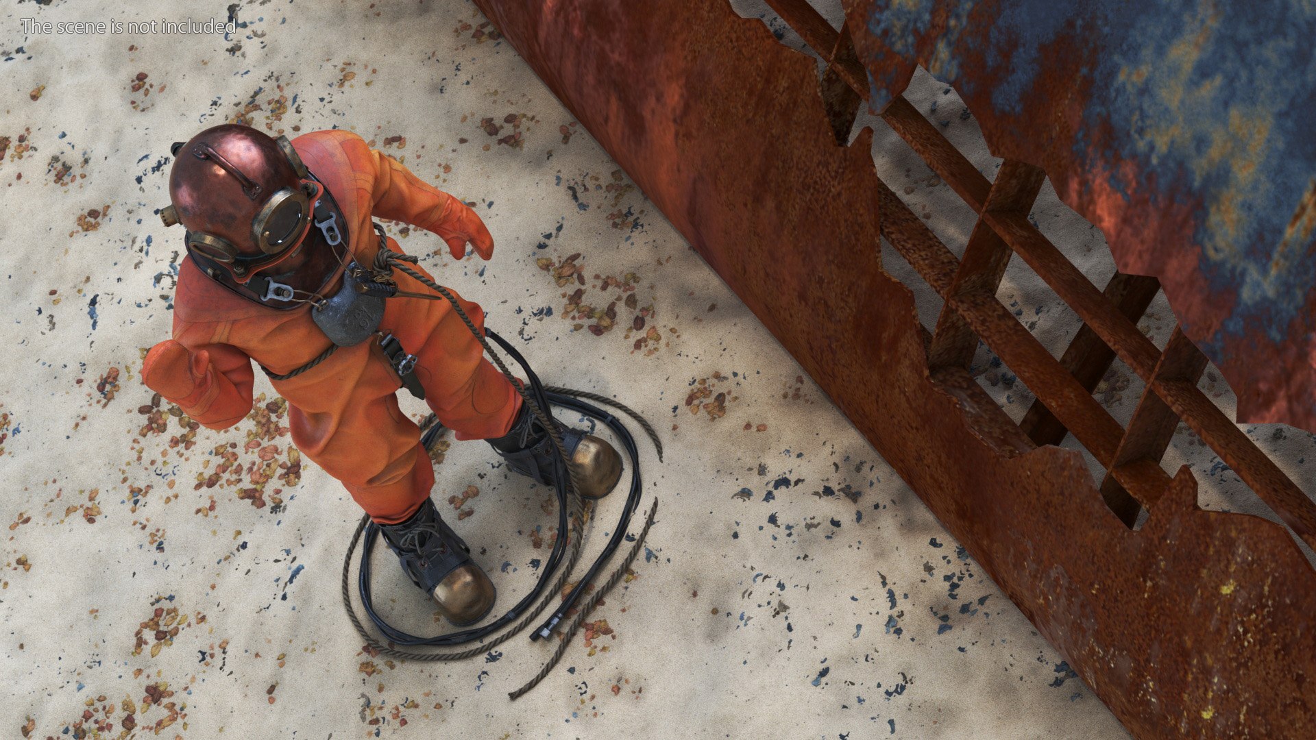 3D Traditional Hard Hat Diving Suit Old Welcoming Pose - TurboSquid 2327218