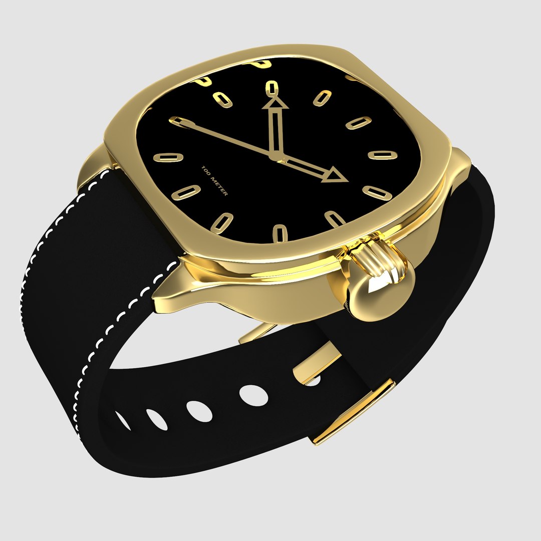 3D Model Leather Strap Gold Watch - TurboSquid 2383943