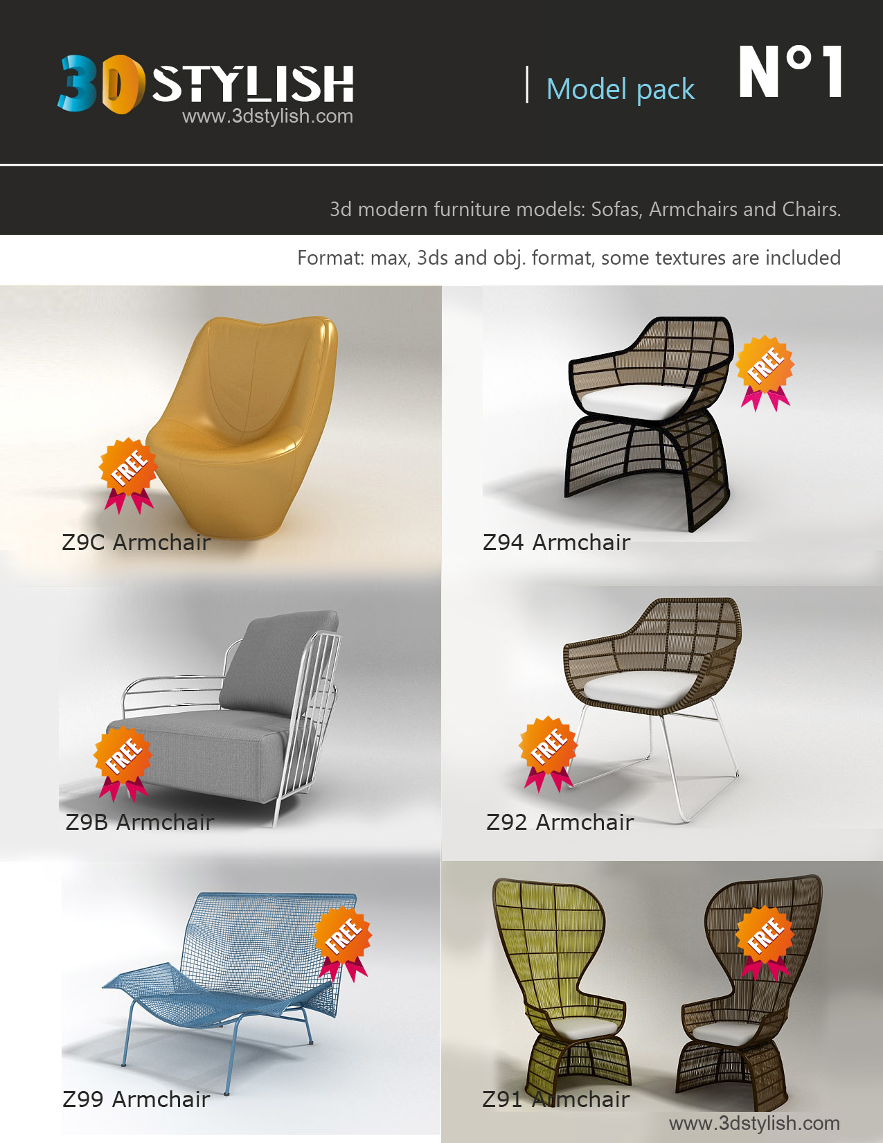 free pack 1 furniture 3d model