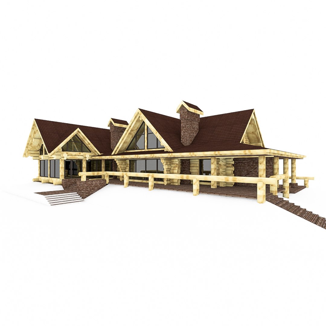 3d Canadian Wood Log House Model
