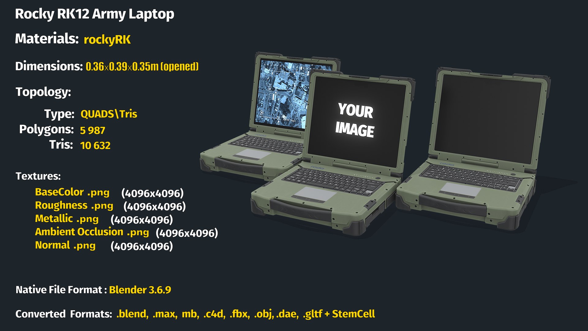 Rocky RK12 Army Laptop 3D - TurboSquid 2235212